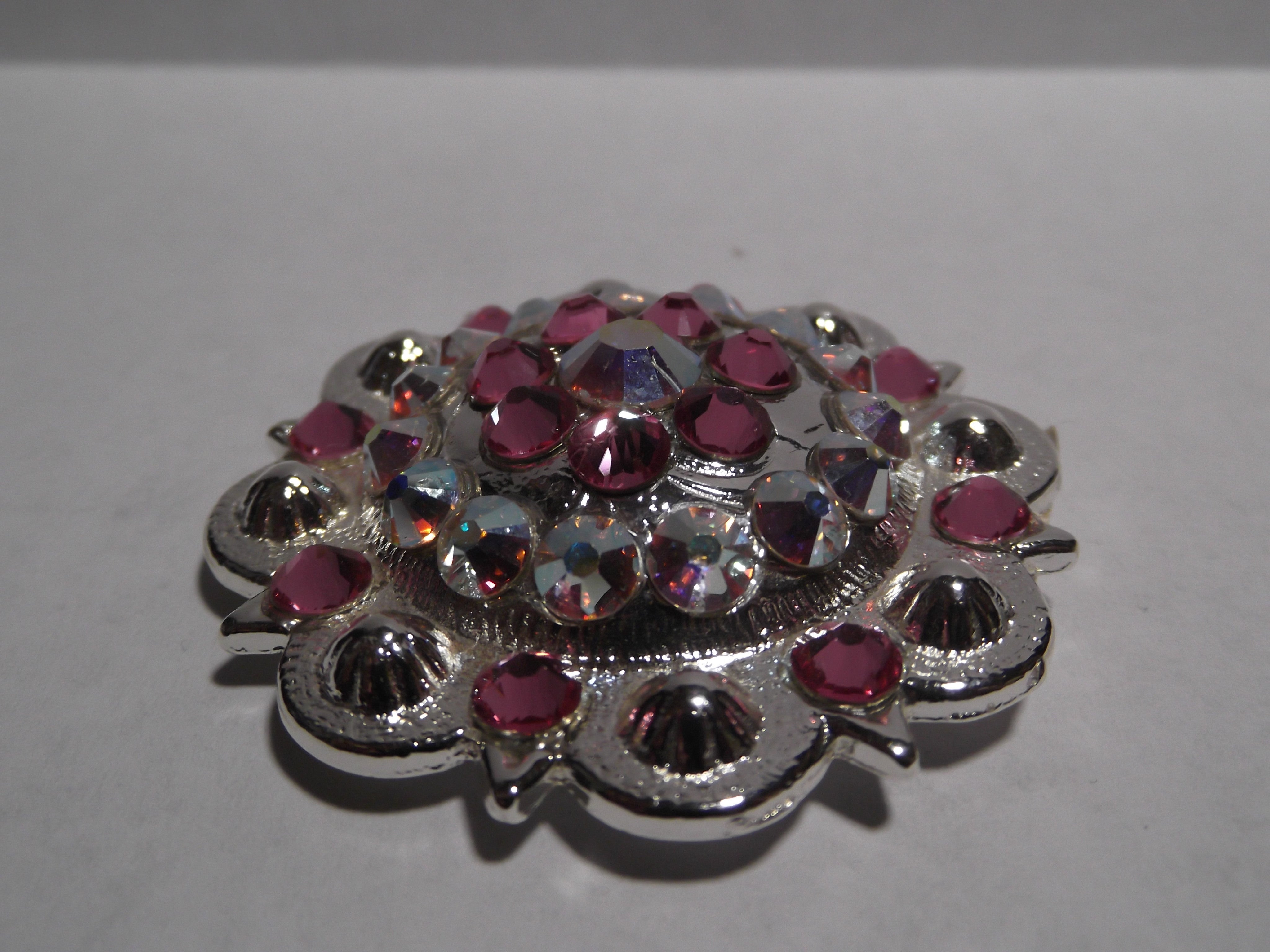 1 3/4" Custom Shiny Silver Berry Concho - Rose with Crystal AB Center ...